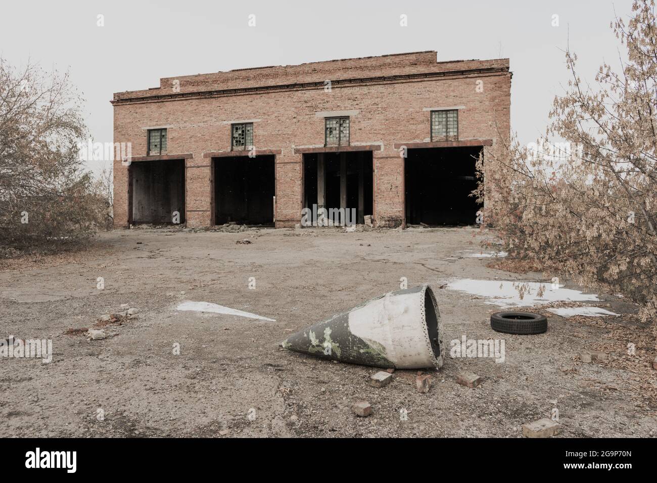 destroyed a military base. road in the field. crossroad. abandoned ...