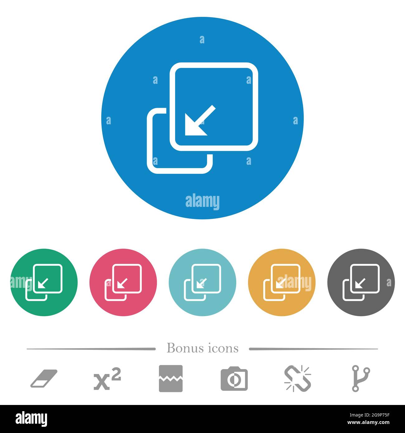 Collapse element outline flat white icons on round color backgrounds. 6 ...