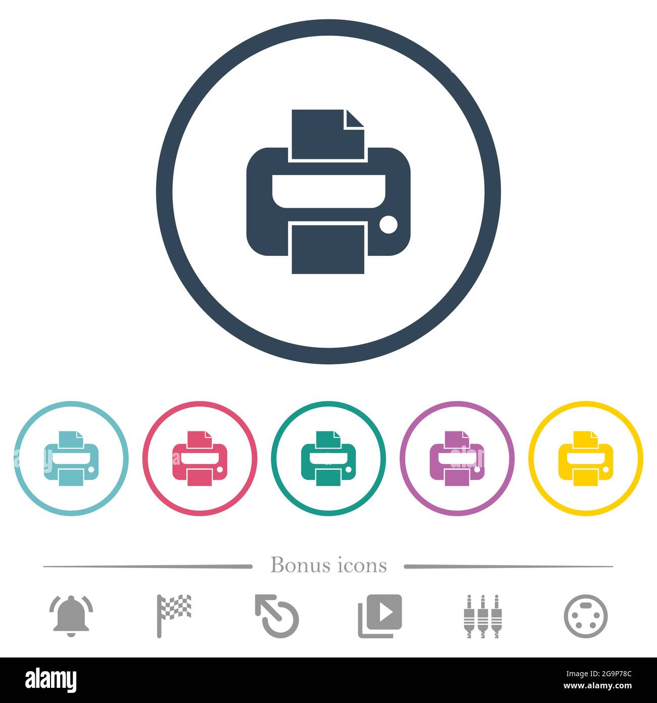 Printer solid flat color icons in round outlines. 6 bonus icons ...