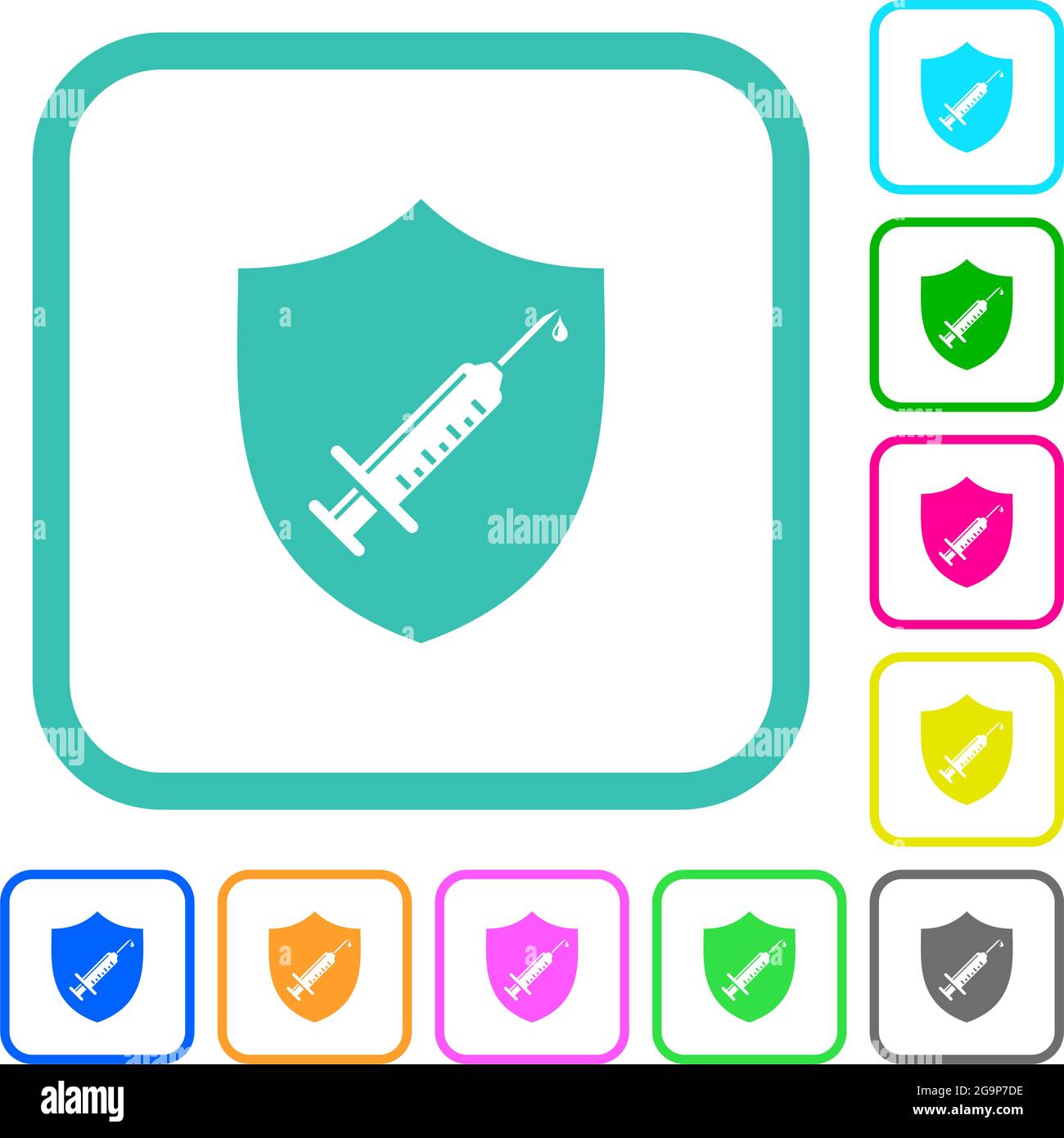 Vaccine protected vivid colored flat icons in curved borders on white ...