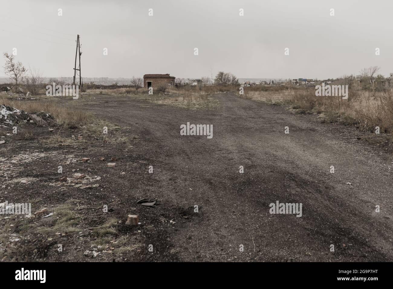 destroyed a military base. road in the field. crossroad. abandoned ...