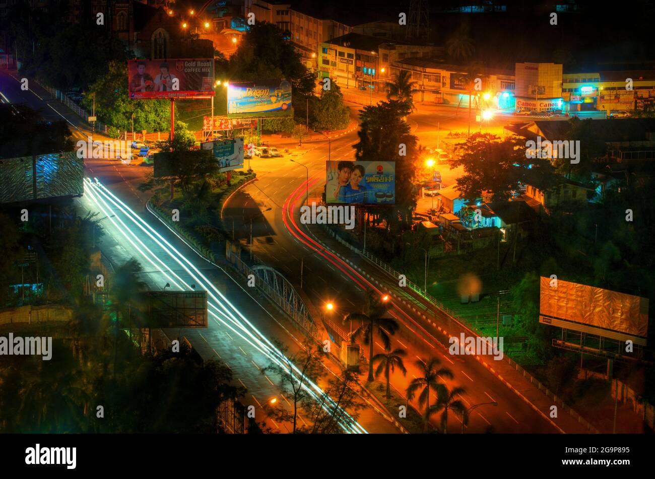 Night scene of Yangon, Myanmar Stock Photo - Alamy