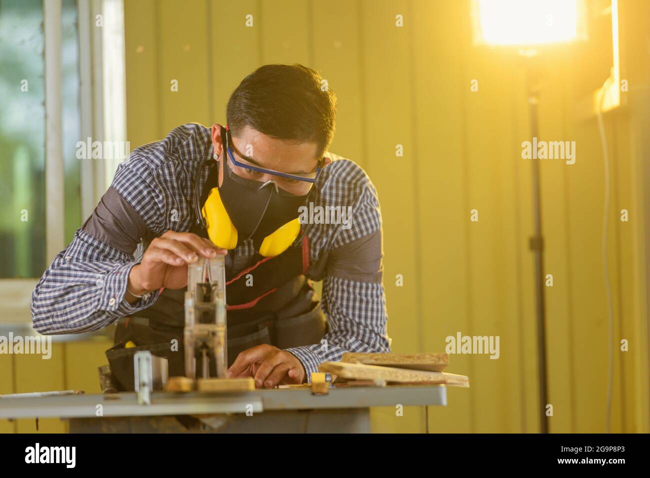 Portrait carpenter man happy attractive hardworking looking and ...