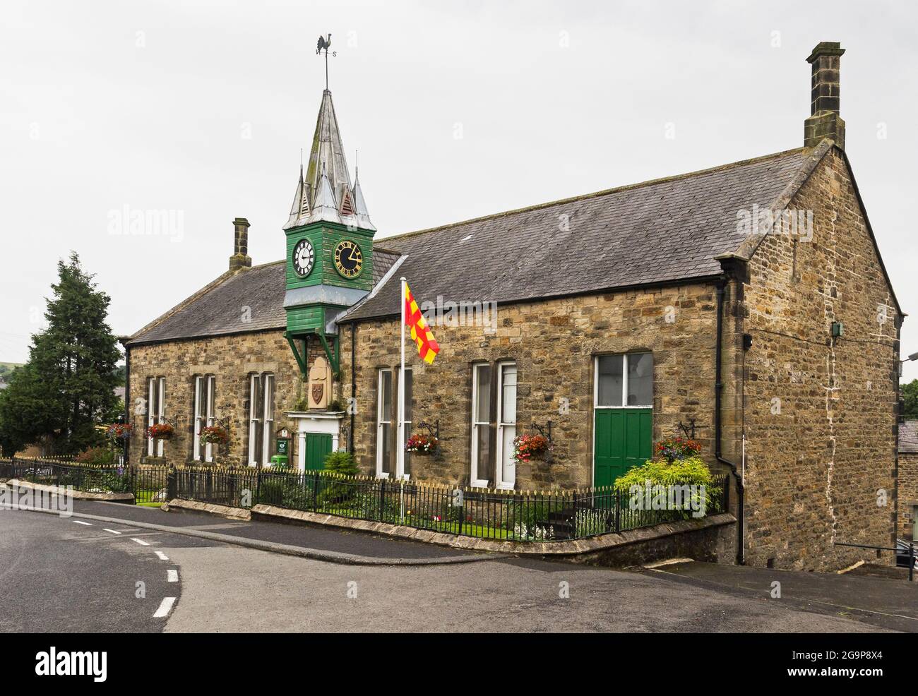 Exterior of Bellingham village town hall with clock tower and weather ...