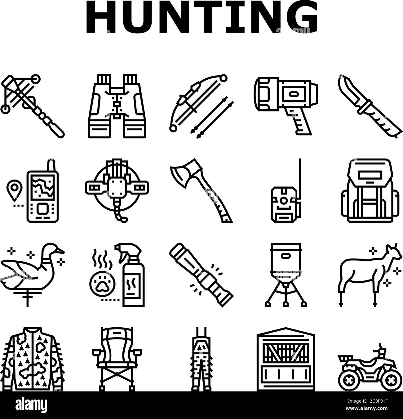 Hunting Shop Selling Collection Icons Set Vector Stock Vector Image ...