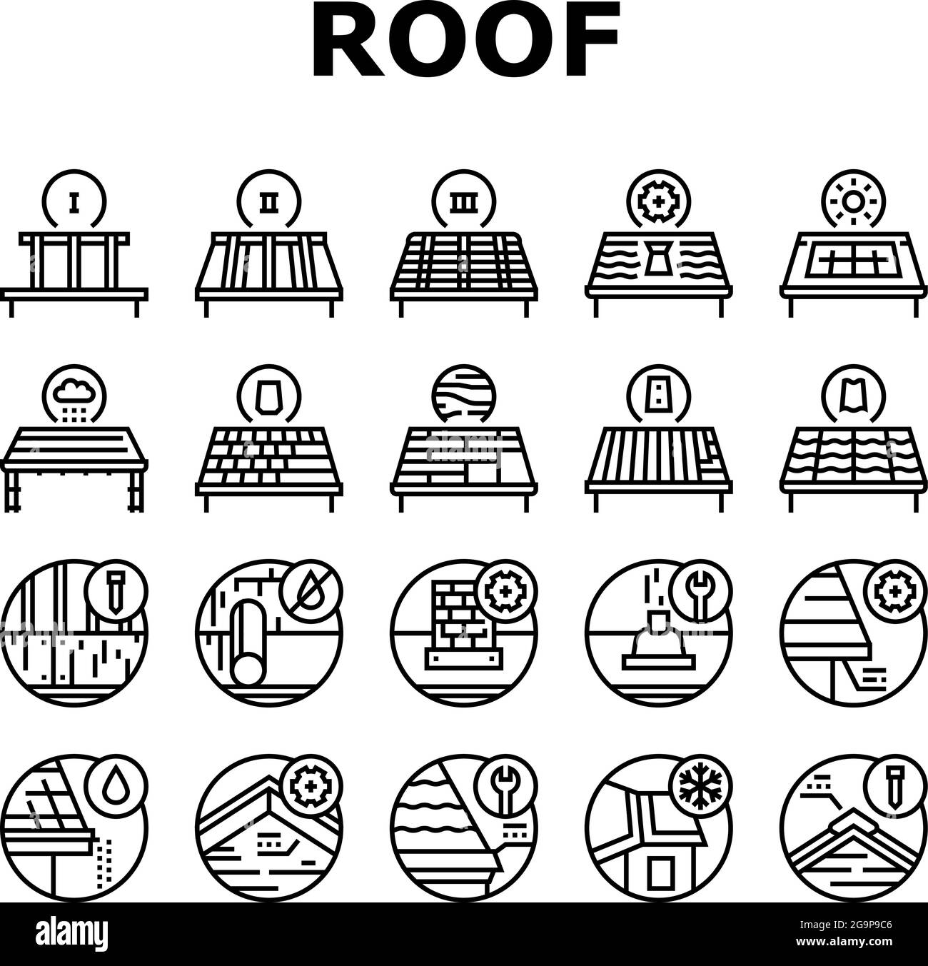 Roof Replacement Job Collection Icons Set Vector Stock Vector Image ...