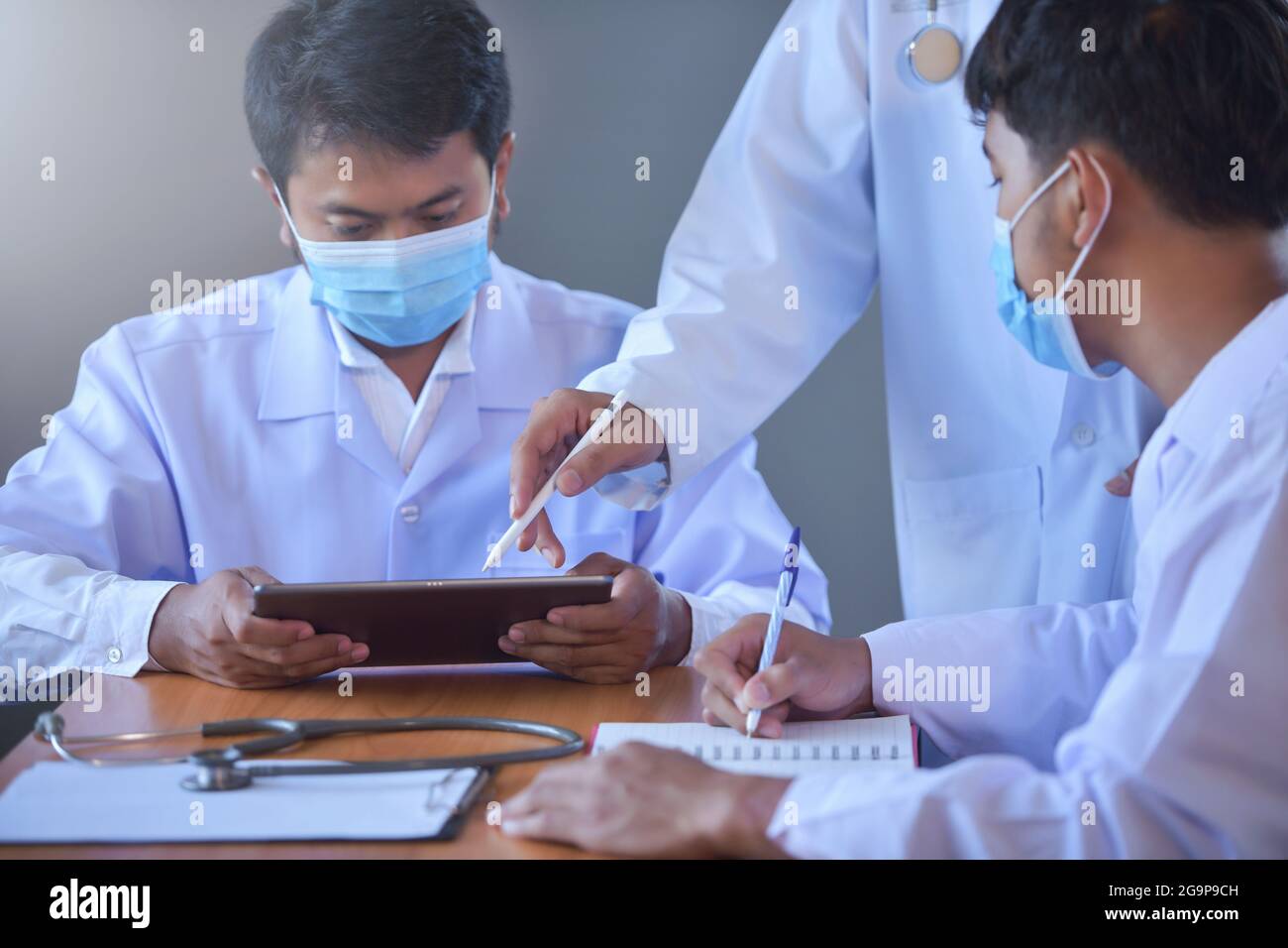 Medical online concept. Doctor working with video call and stethoscope ...