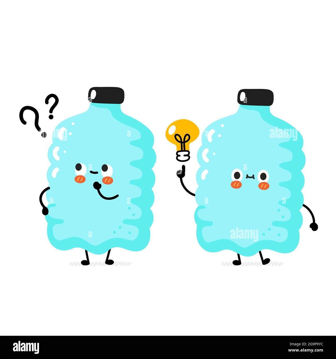Cute funny happy smile plastic bottle character with question mark and ...