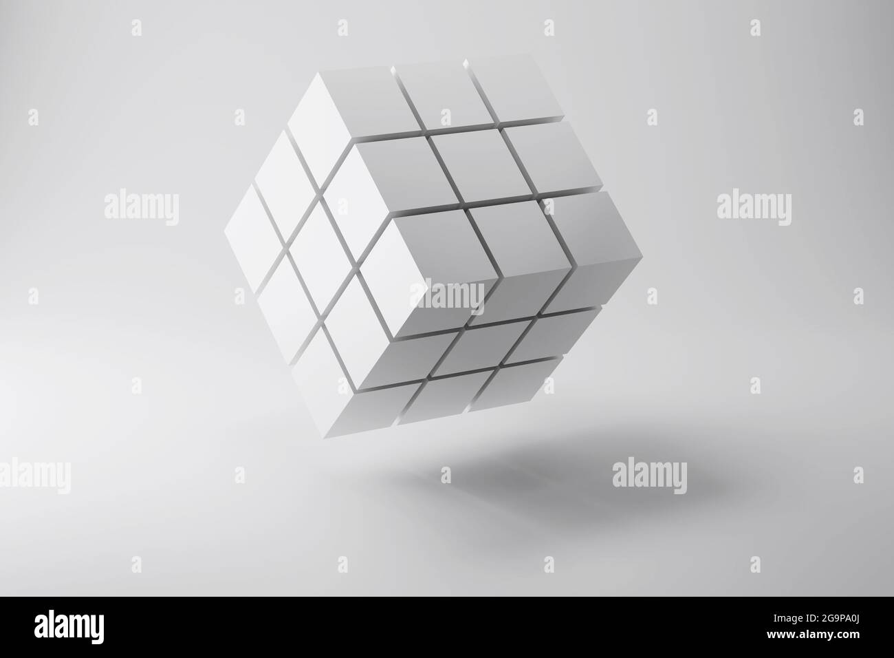 3d illustration of big cube made of small blocks. Abstract background ...