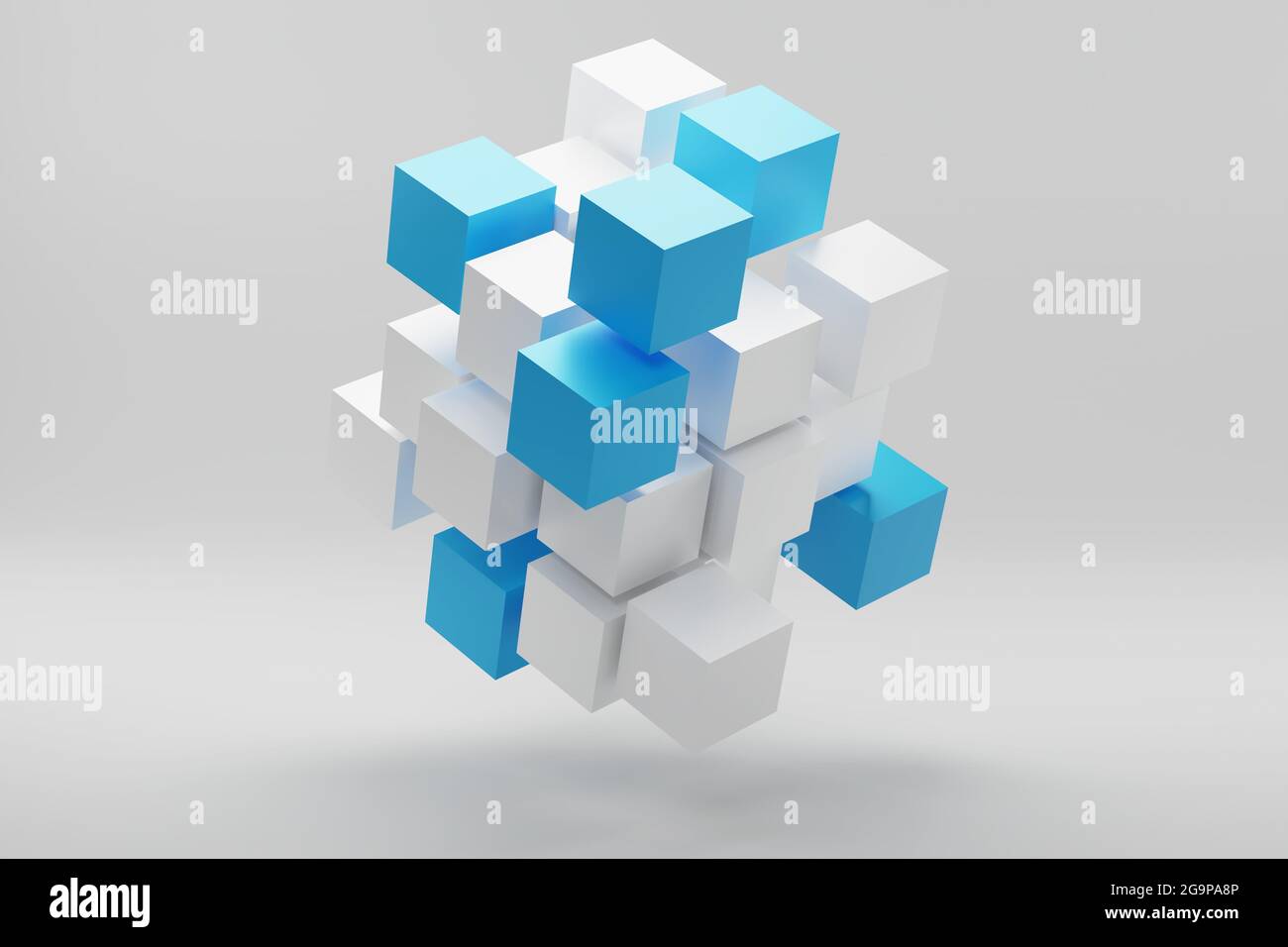 3d illustration of big cube made of small blocks. Abstract background ...