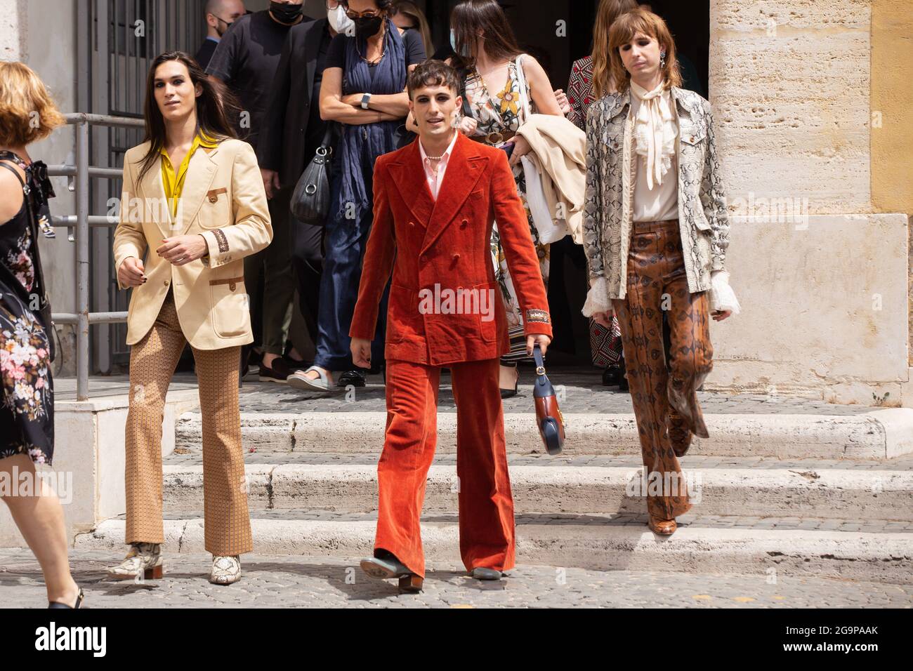 (7/27/2021) Members of the Italian rock band Maneskin leave Capitol ...