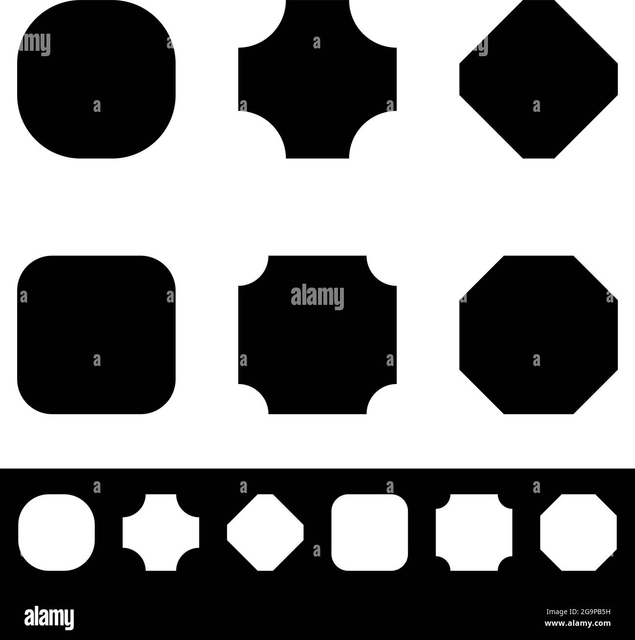 Shapes with different corner effects. Rounded, beveld, cut off versions ...