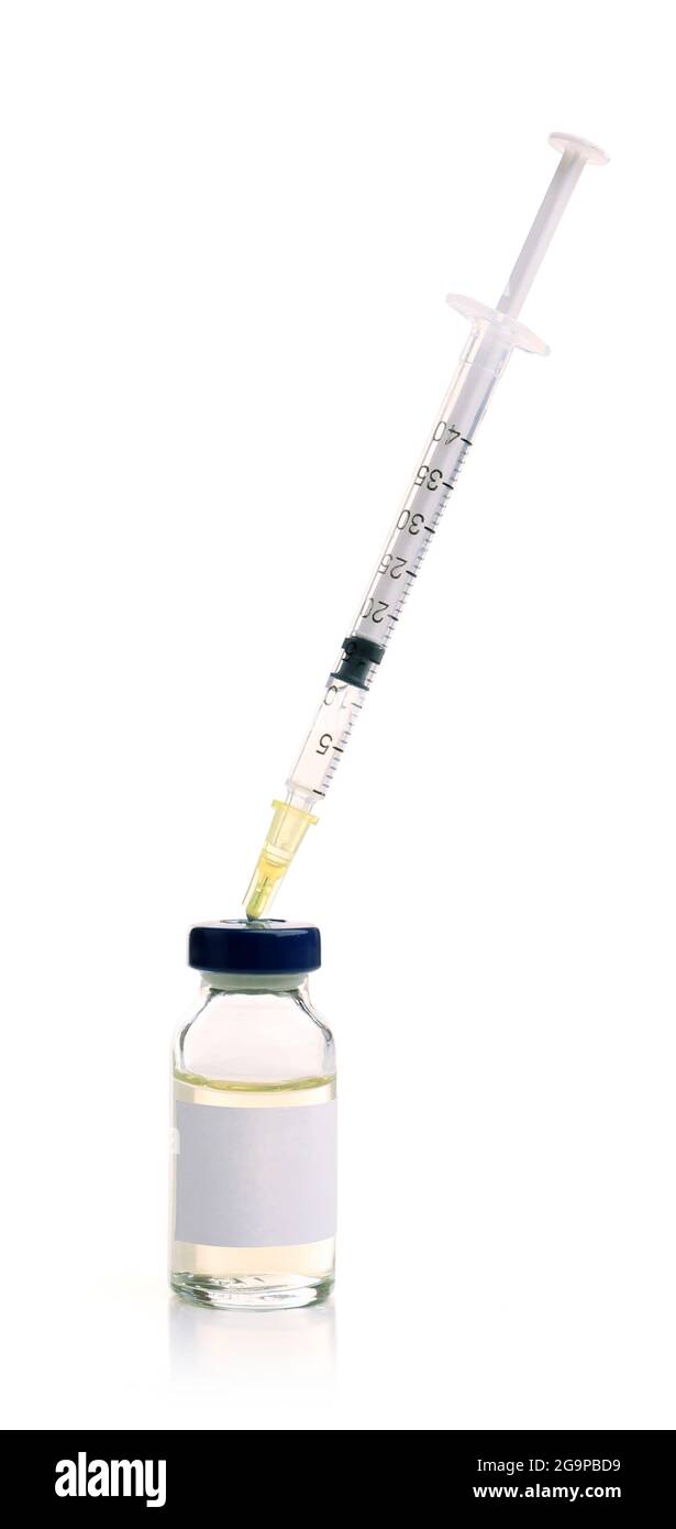 Medical ampule with syringe isolated on white Stock Photo - Alamy