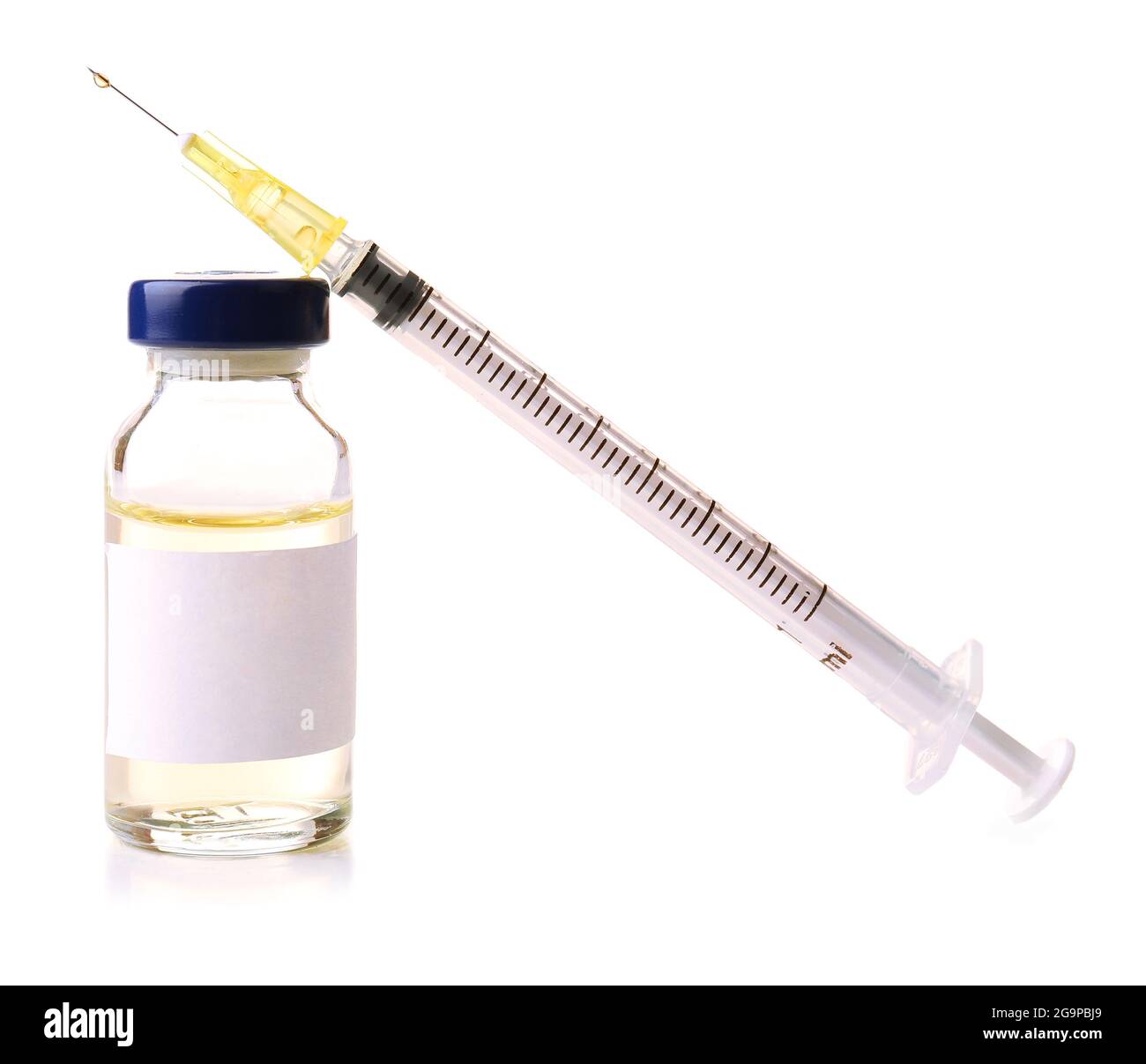 Medical ampule with syringe isolated on white Stock Photo - Alamy