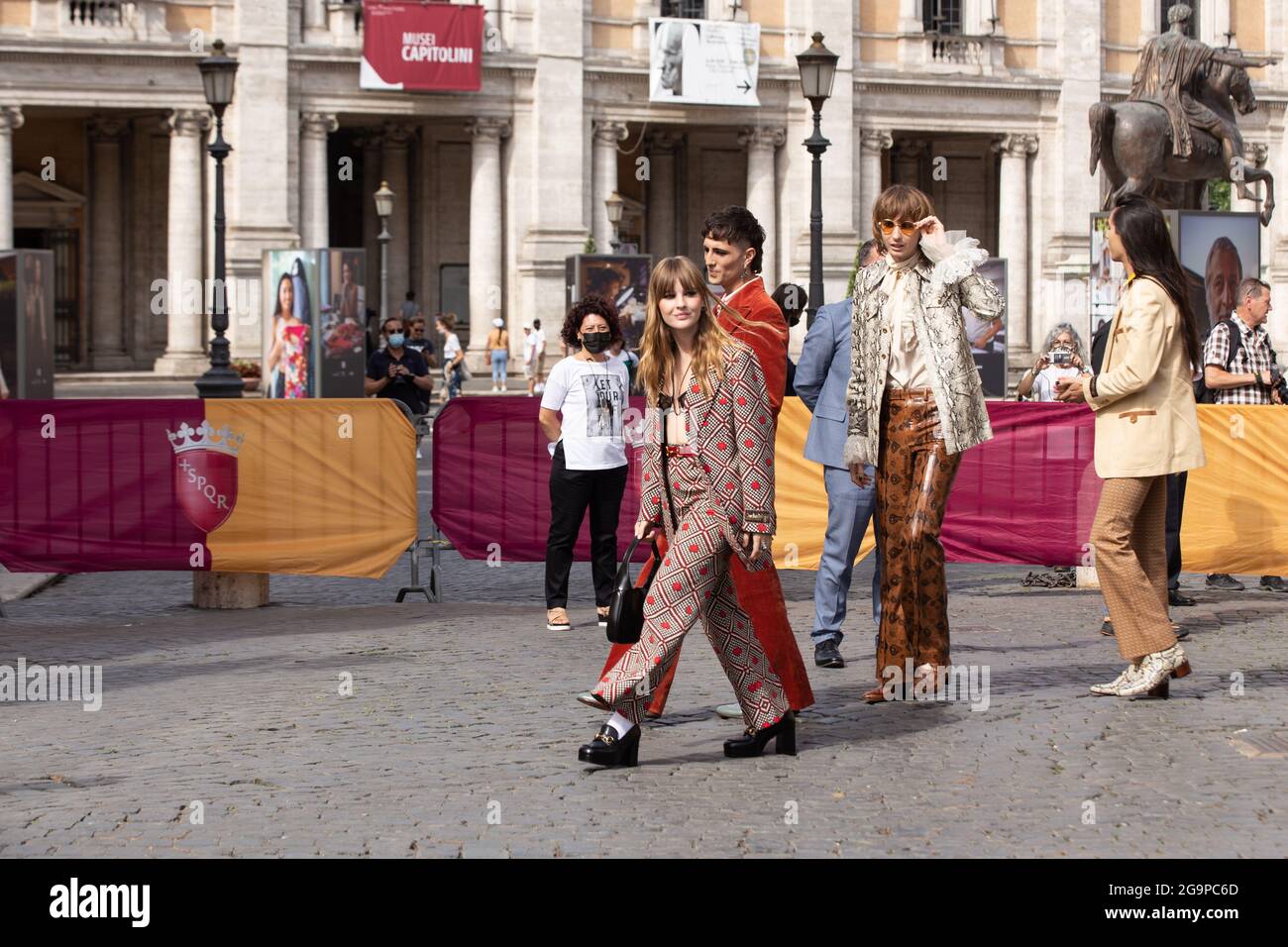 (7/27/2021) Italian rock band "Maneskin" arrives at Campidoglio in Rome ...