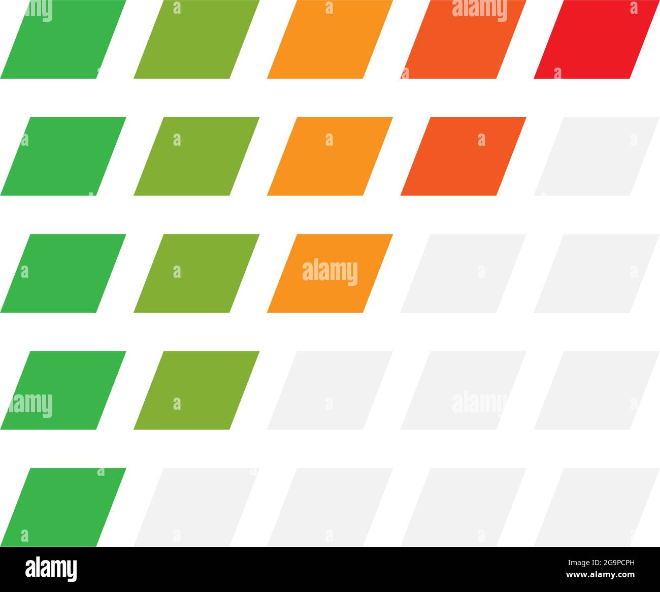 5-step simple progress, level indicator with color code. Progression ...