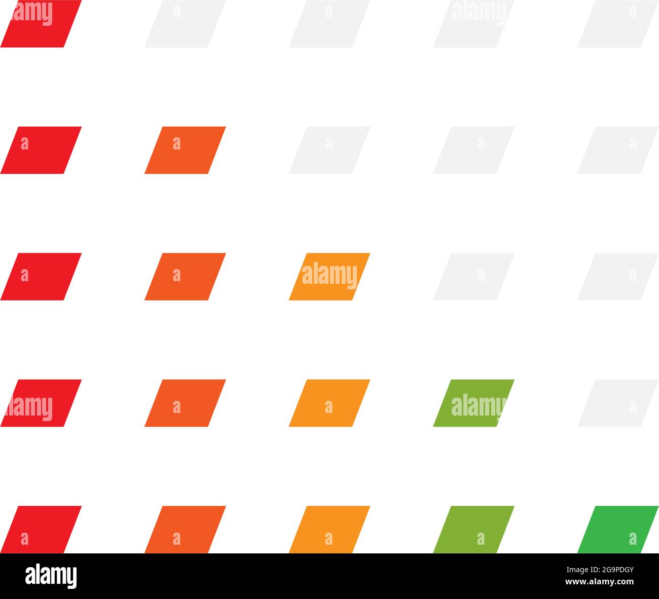 5-step simple progress, level indicator with color code. Progression ...