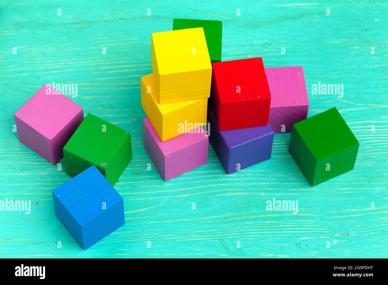 Colorful wooden blocks background, top view Stock Photo - Alamy