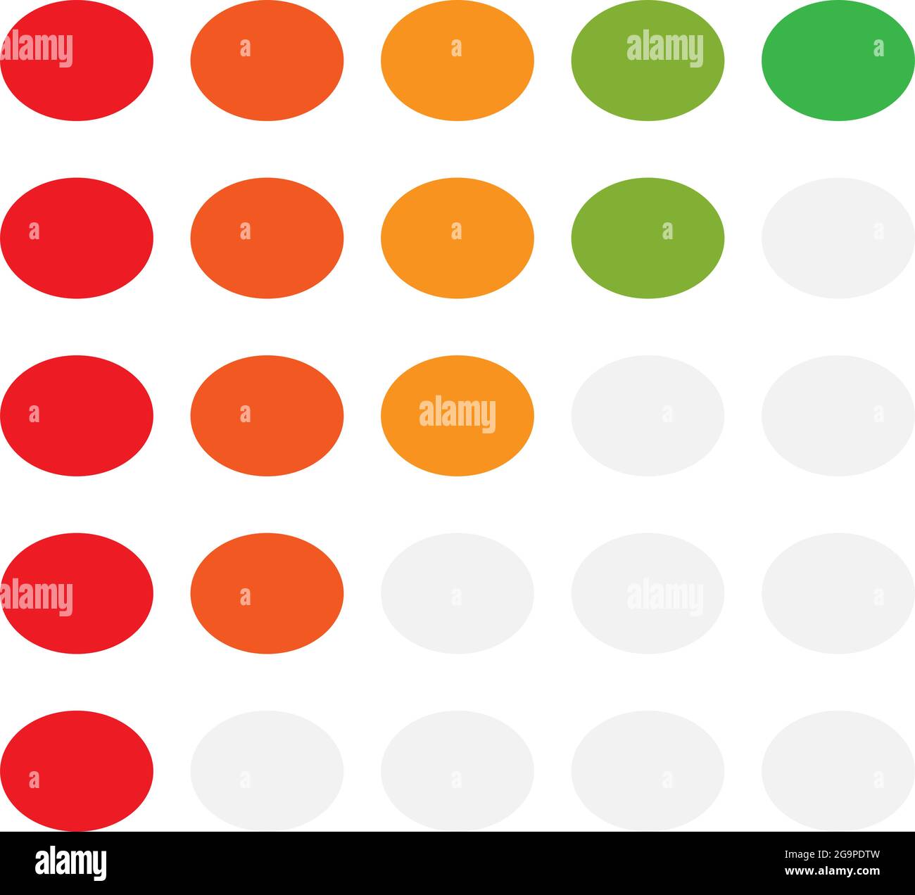 5-step simple progress, level indicator with color code. Progression ...