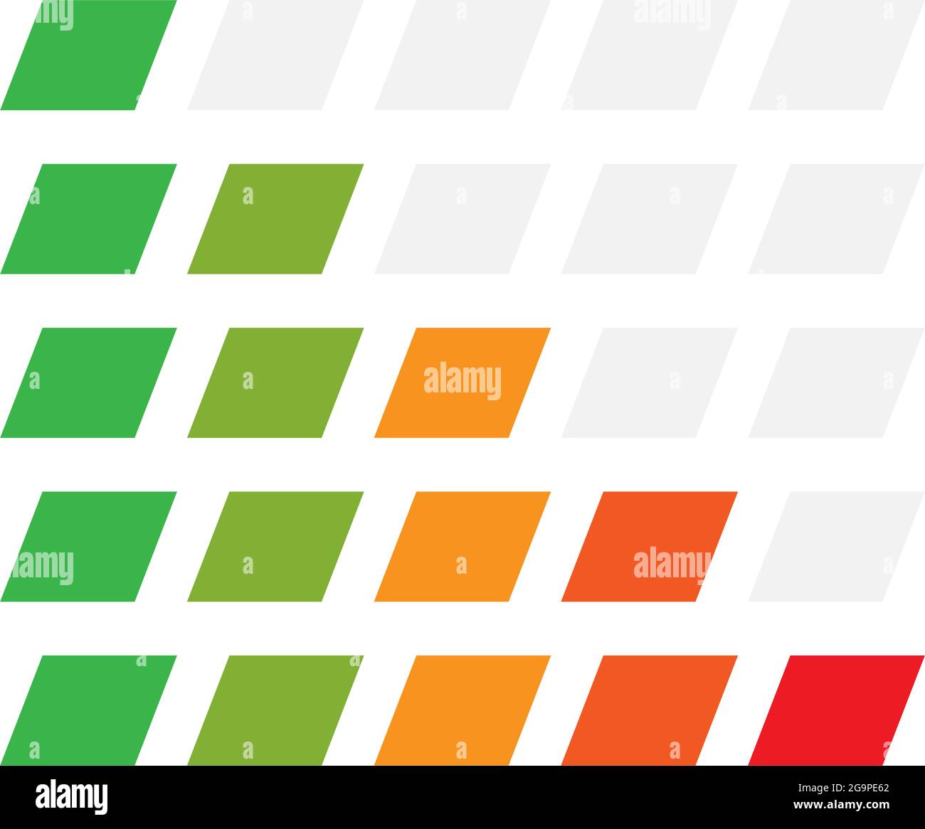 5-step simple progress, level indicator with color code. Progression ...