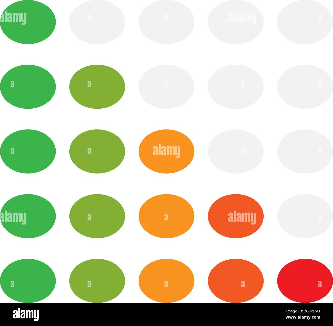 5-step simple progress, level indicator with color code. Progression ...