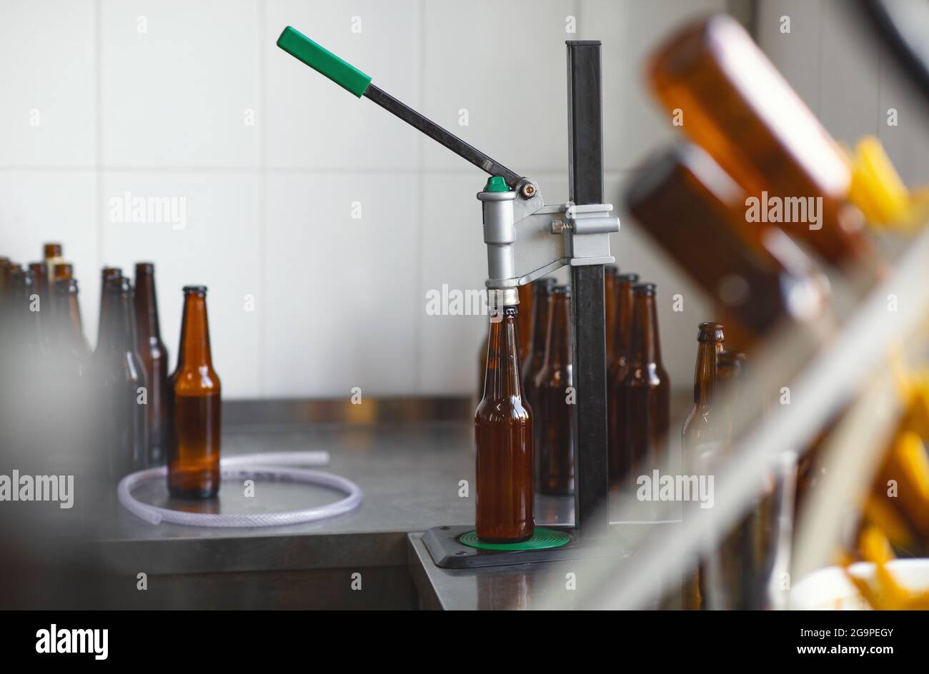 Craft beverage production line on factory, brewery and small business ...