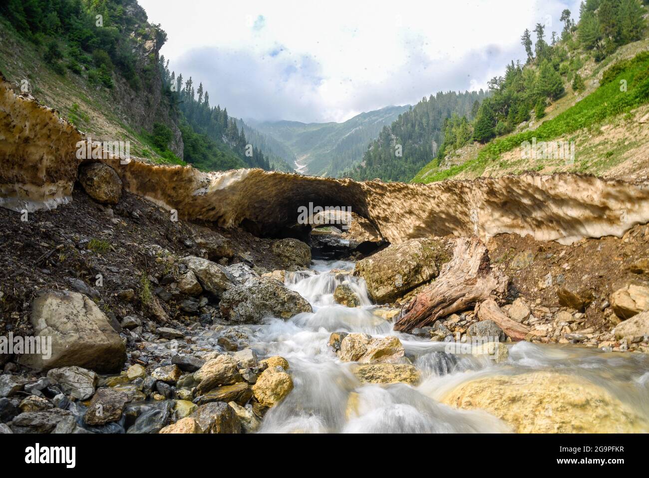 Water flows as the glacier melt in Dawar. Gurez lies along the LOC ...