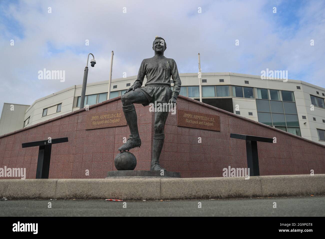 Jimmy Armfield C.B.E statue outside Bloomfield Road Stock Photo - Alamy