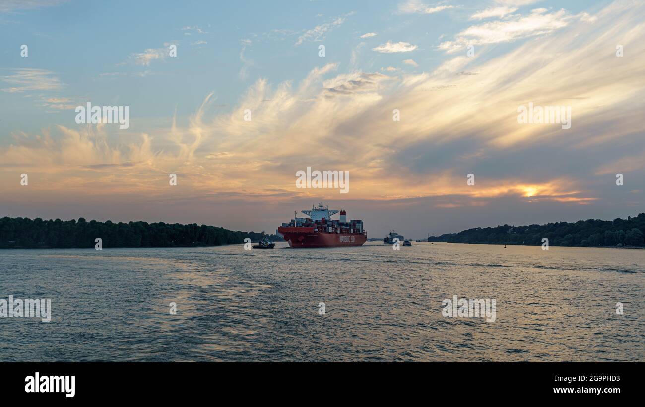HAMBURG, GERMANY - Aug 08, 2020: A container ship in the port of ...