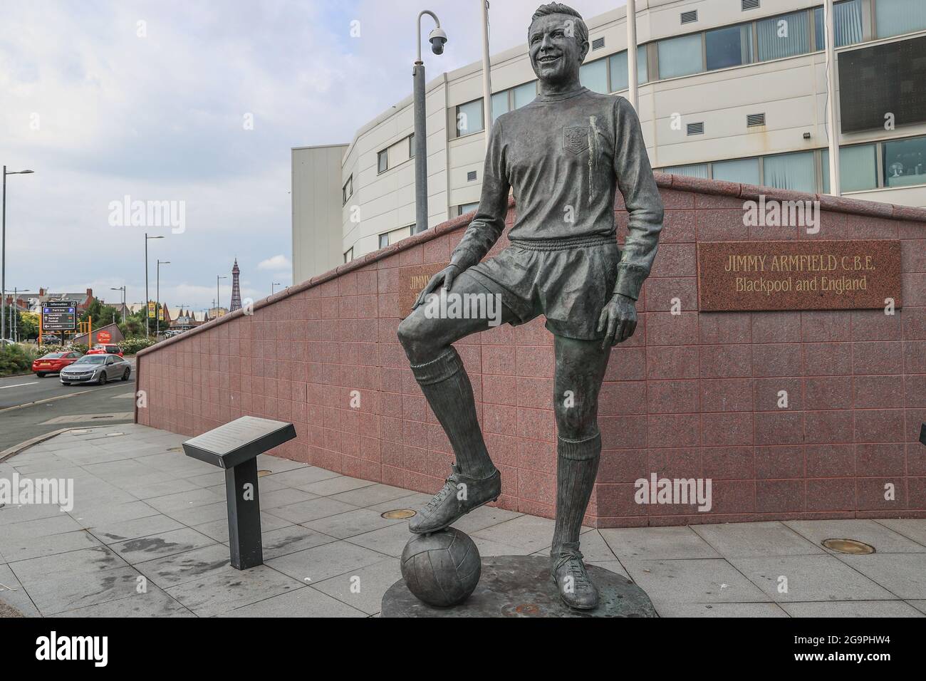 Blackpool, UK. 27th July, 2021. Jimmy Armfield C.B.E statue outside ...