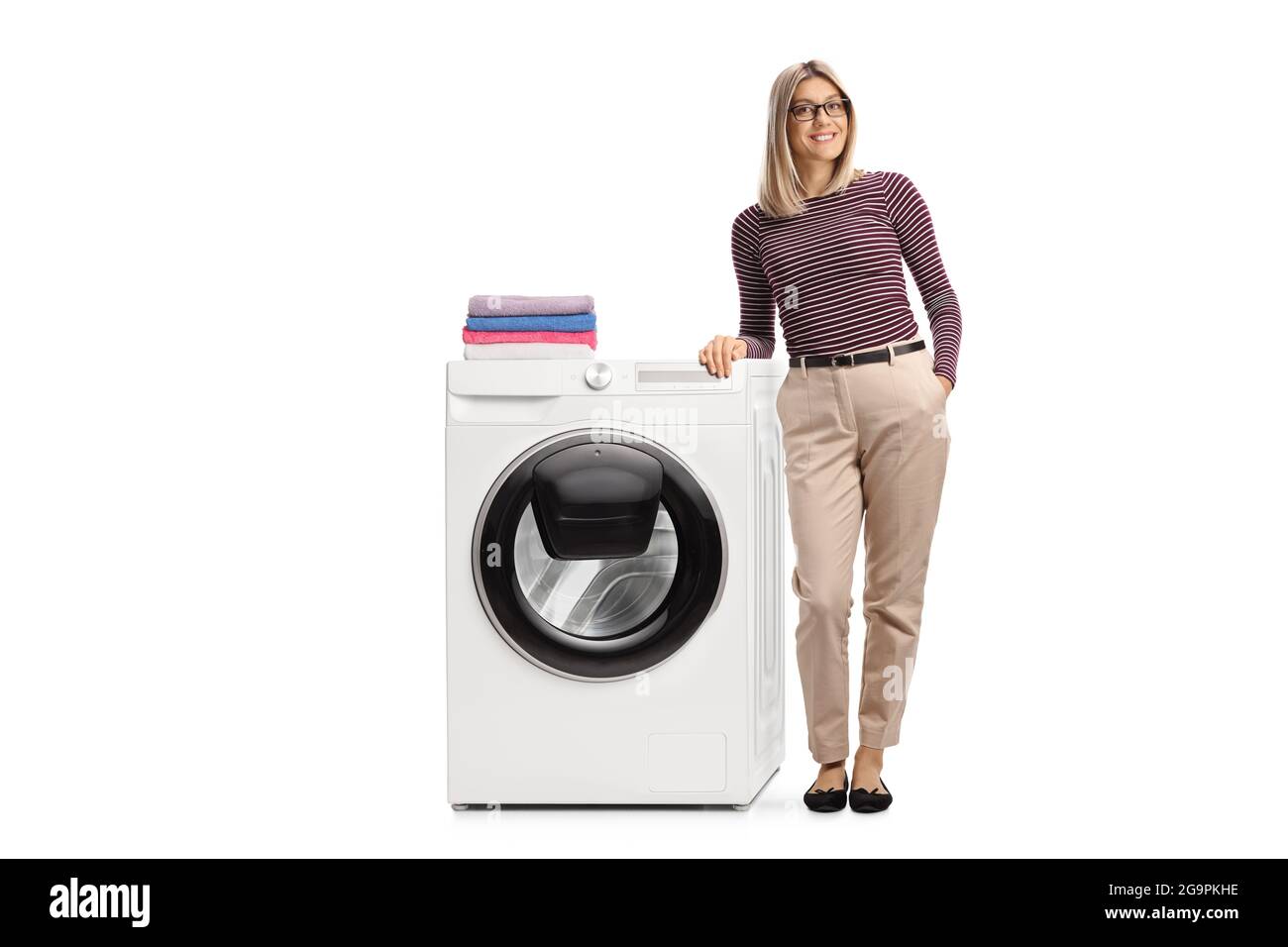 Washing machine woman on top Cut Out Stock Images & Pictures - Alamy