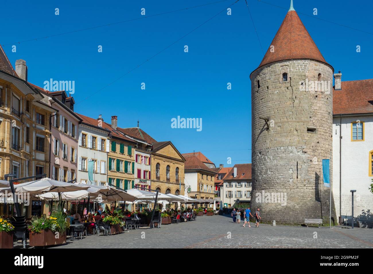 Yverdons-les-bains, Switzerland - July 11th 2021: Historic facades and ...