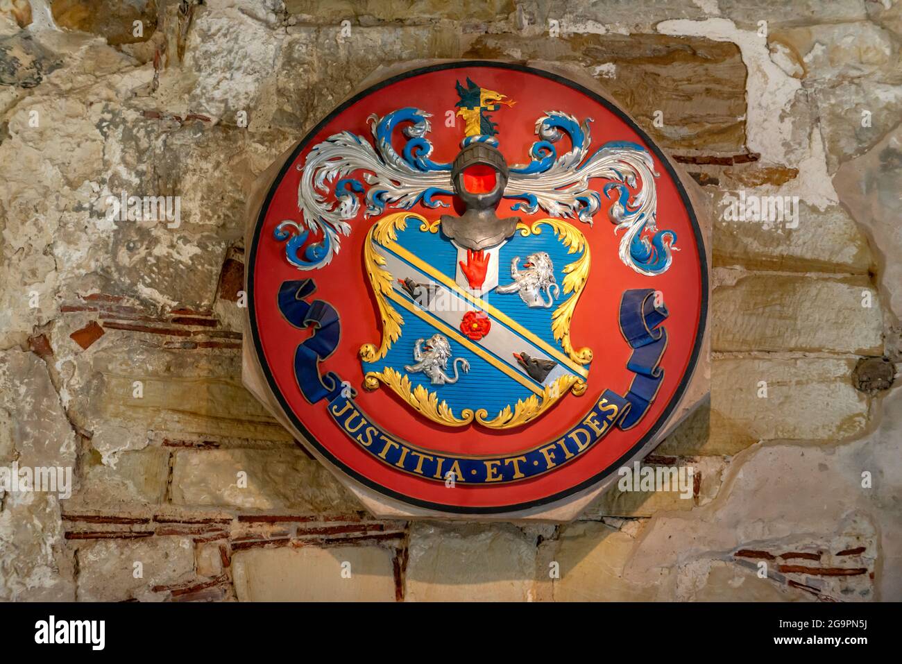 Battle, July 2021: Heraldic coat of arms in Battle Abbey in Battle in ...