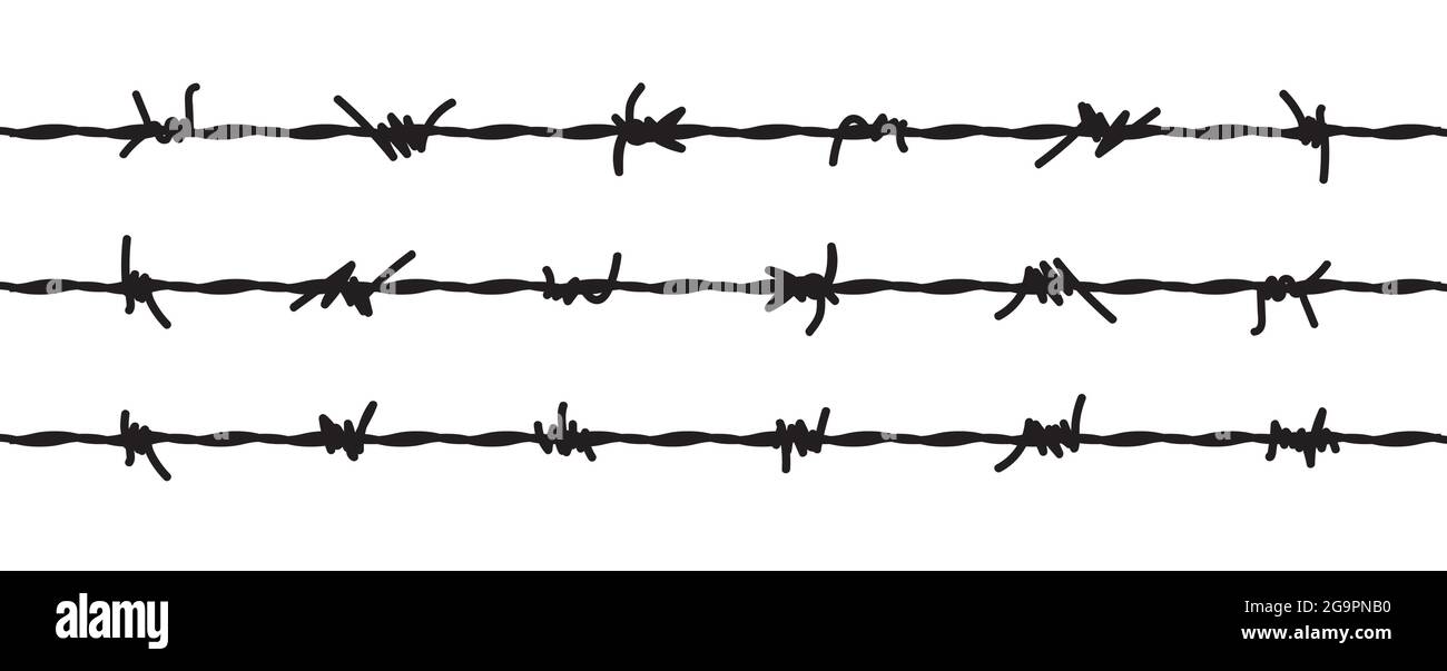Barbed wire vector fence barbwire border chain. Prison line war barb ...