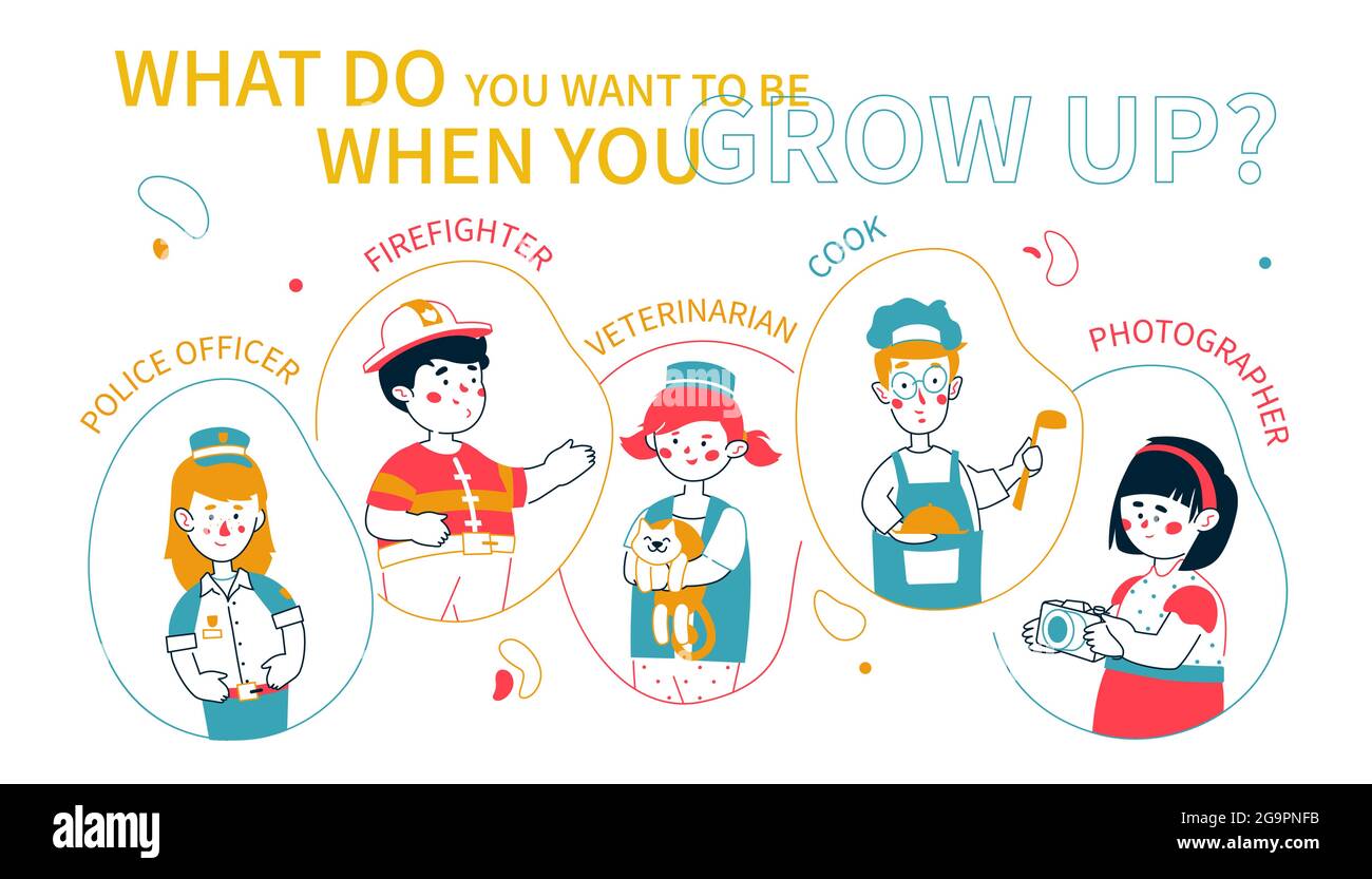 Future profession - colorful set of line design style characters on ...