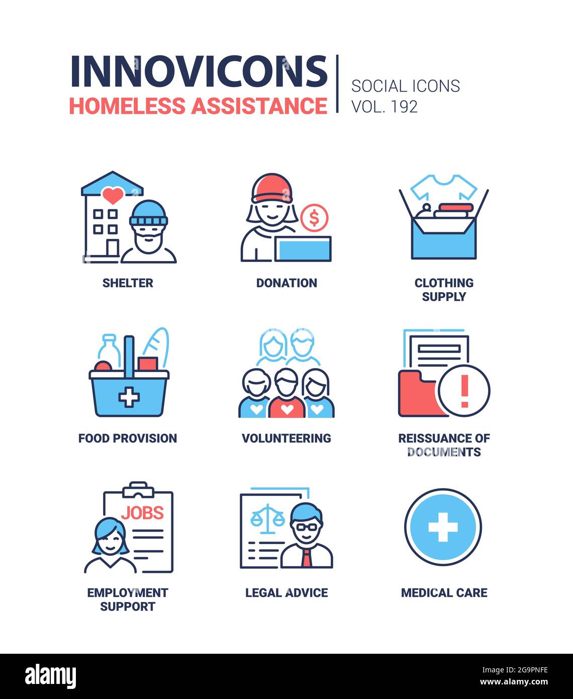 Homeless assistance - modern colorful line design style icons. Set of ...
