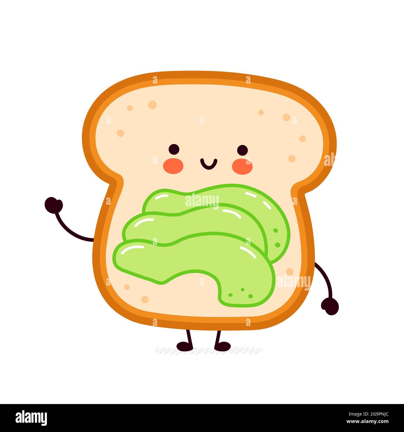 Cute funny toast with avocado. Vector hand drawn cartoon kawaii doodle ...