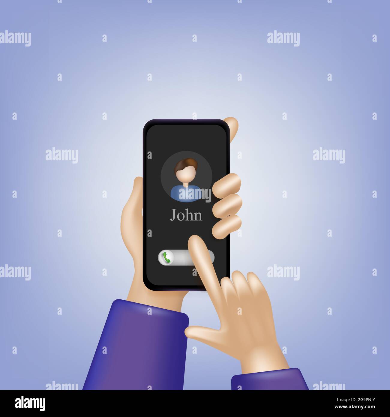 Two realistic hands with a phone isolated on a blue background. Vector ...