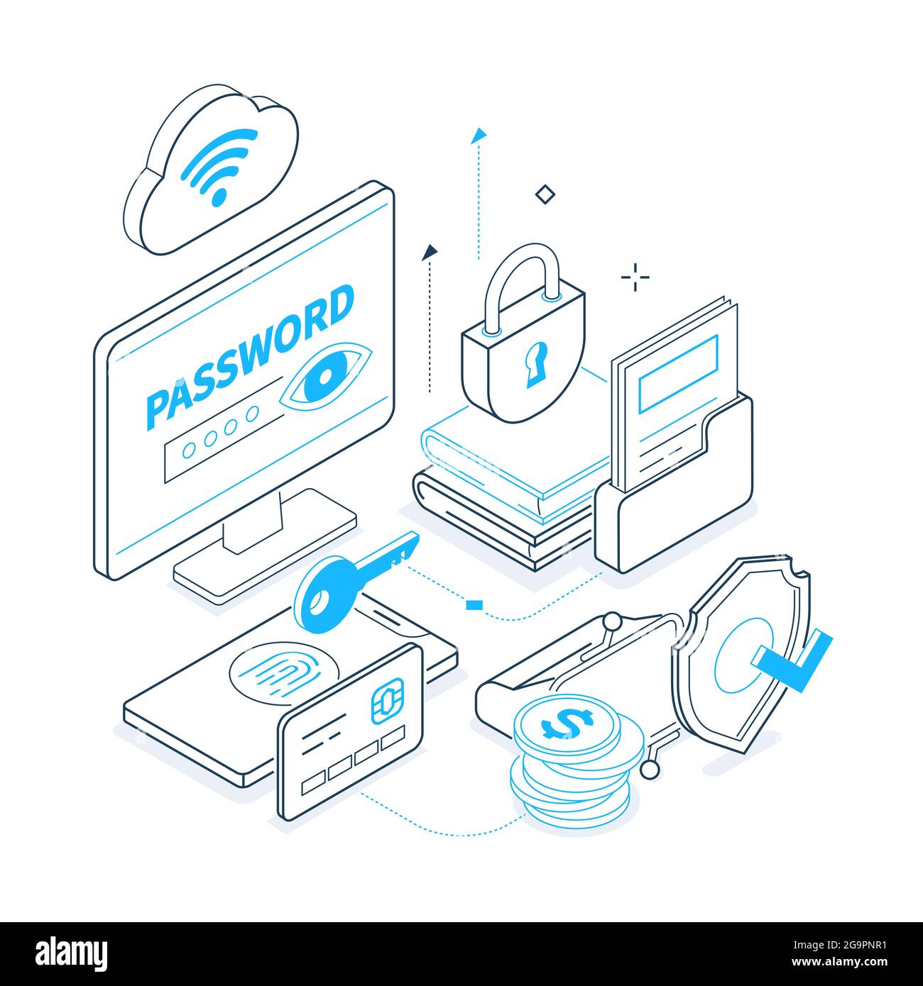 Internet security - black and blue isometric line illustration ...