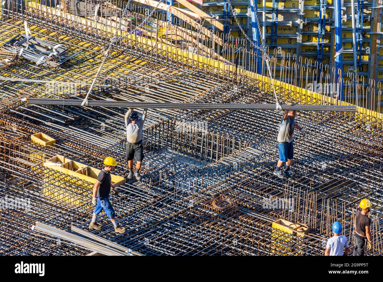Wien, Vienna: construction site, installation of reinforcement steel ...