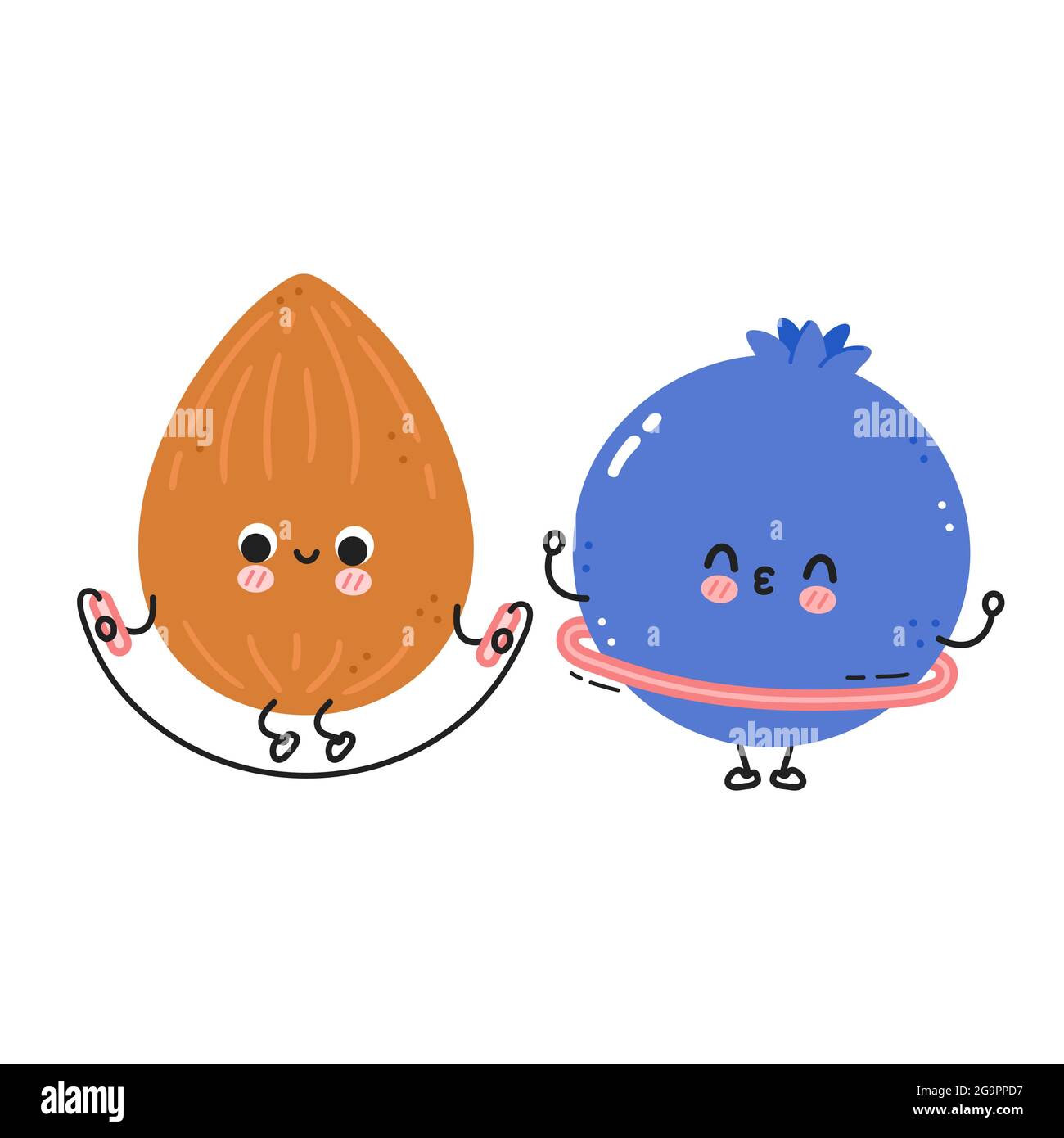 Cute funny blueberry berry make gym with hula hoop and almond with jump ...