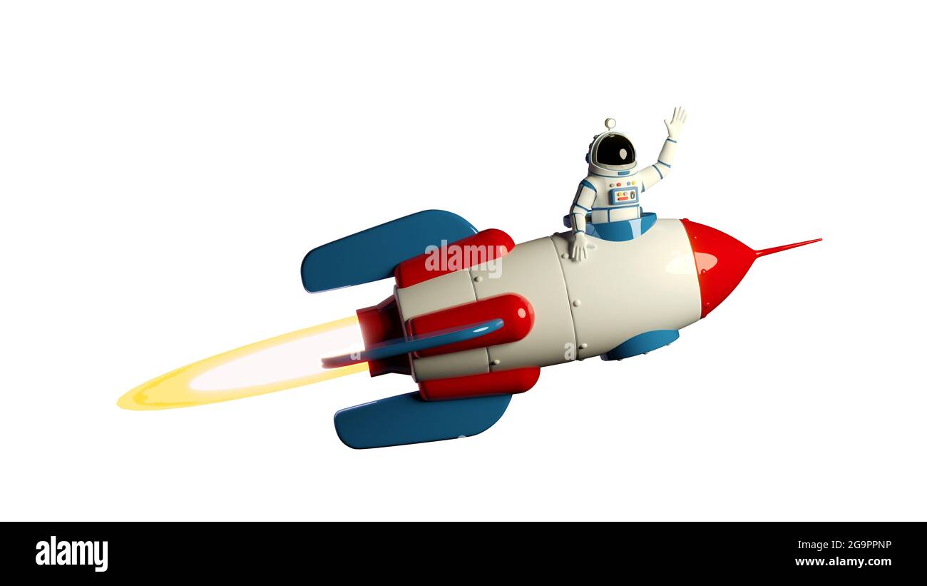 Spaceman in spacesuit on rocketship Stock Photo - Alamy
