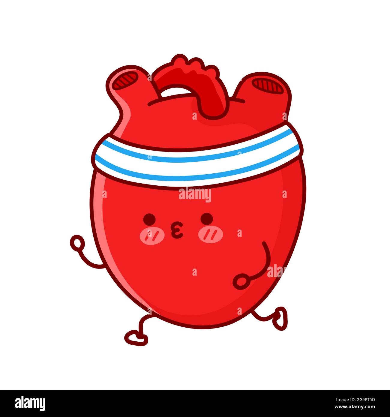 Cute funny Heart organ jogging run. Vector flat line cartoon kawaii ...