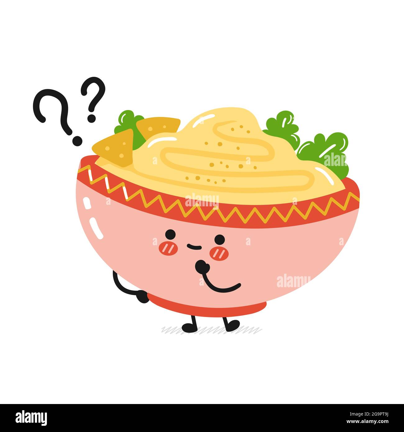 Cute funny traditional hummus bowl character with question. Vector flat ...