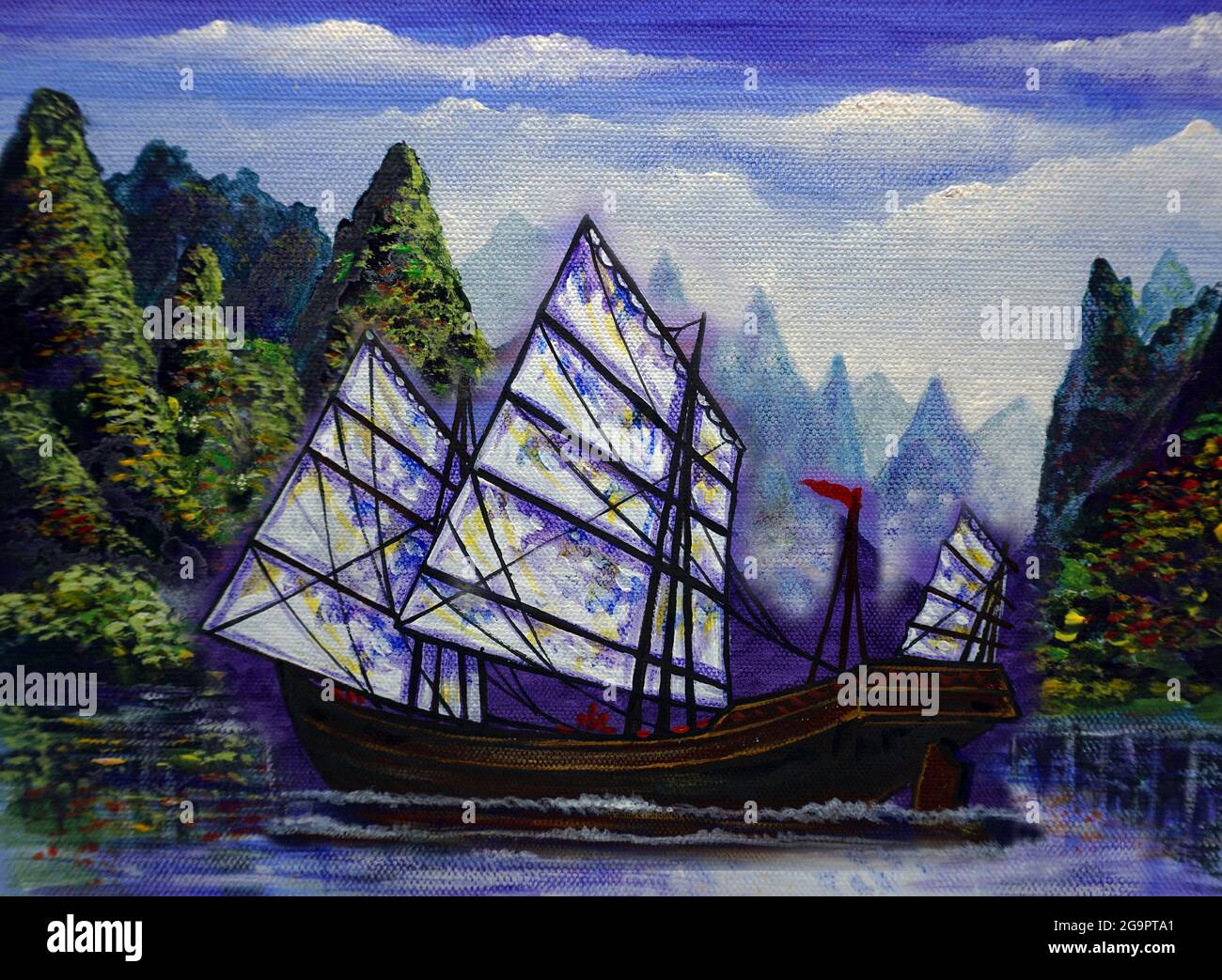 Art painting oil color sailboat Lucky from Thailand , Auspiciousness ...