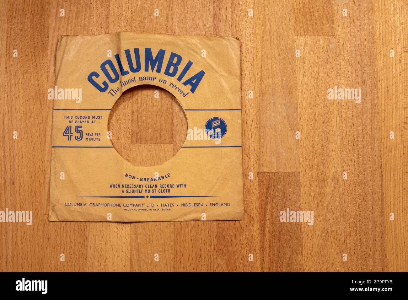 Crumpled paper sleeve for a Columbia 45 single Stock Photo - Alamy