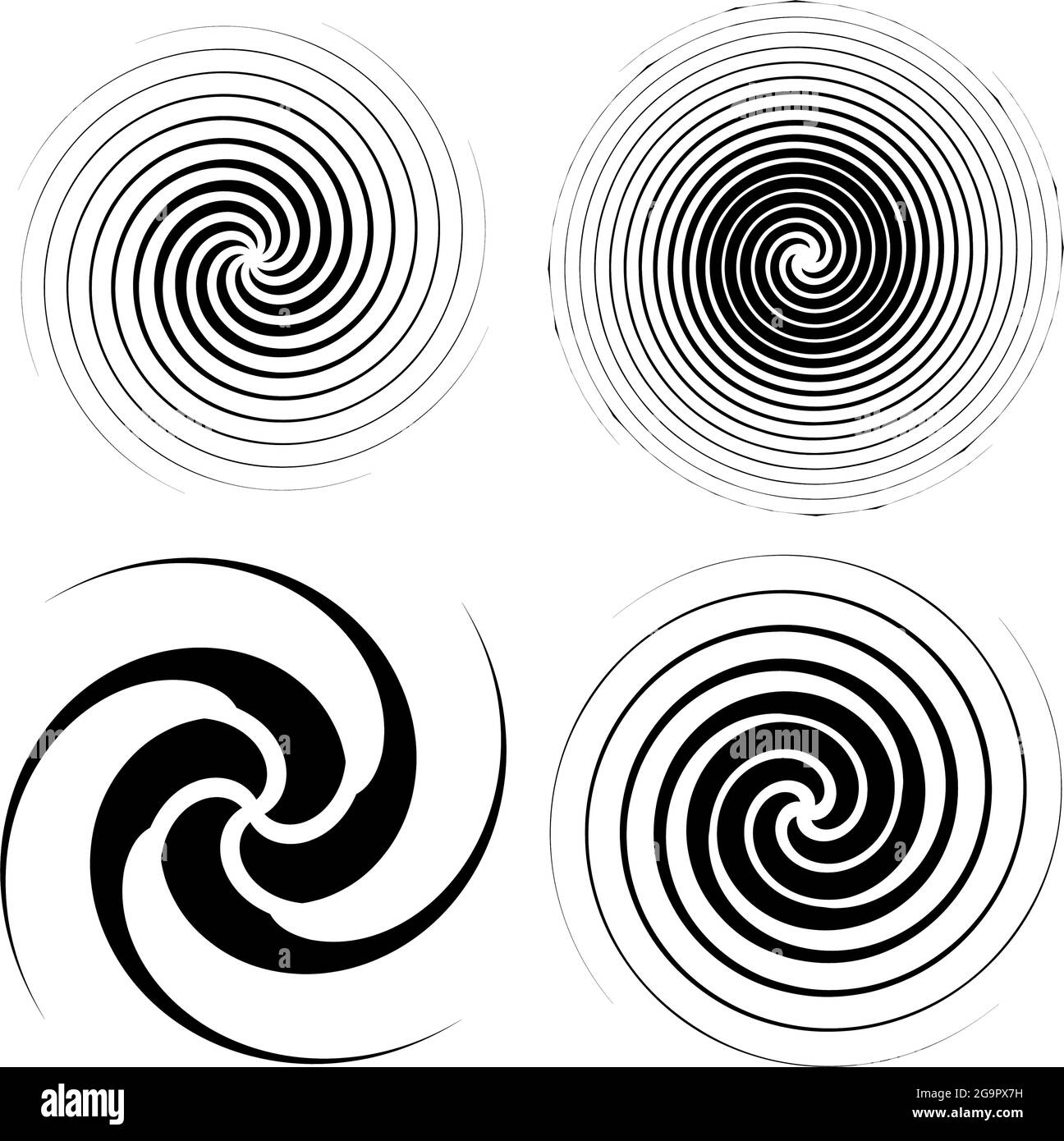 Spiral, swirl, twirl. Volute, helix, eddy and vortex shape. Radial ...