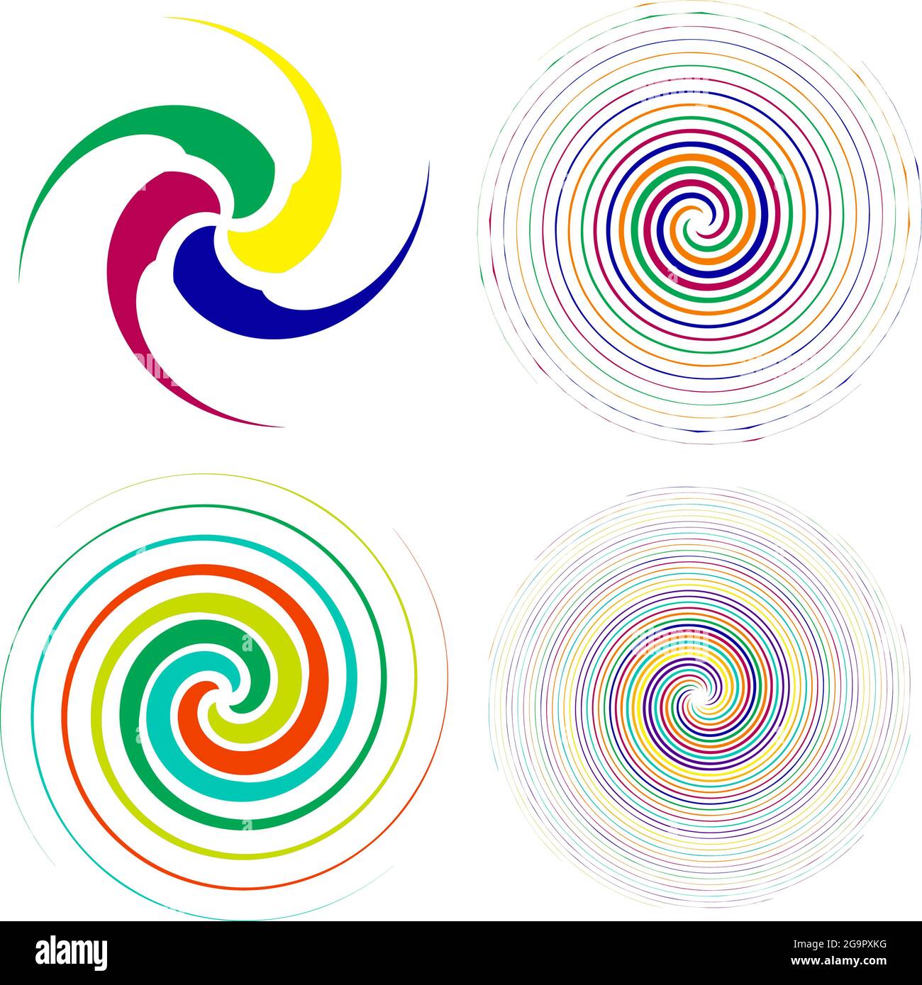 Spiral, swirl, twirl. Volute, helix, eddy and vortex shape. Radial ...