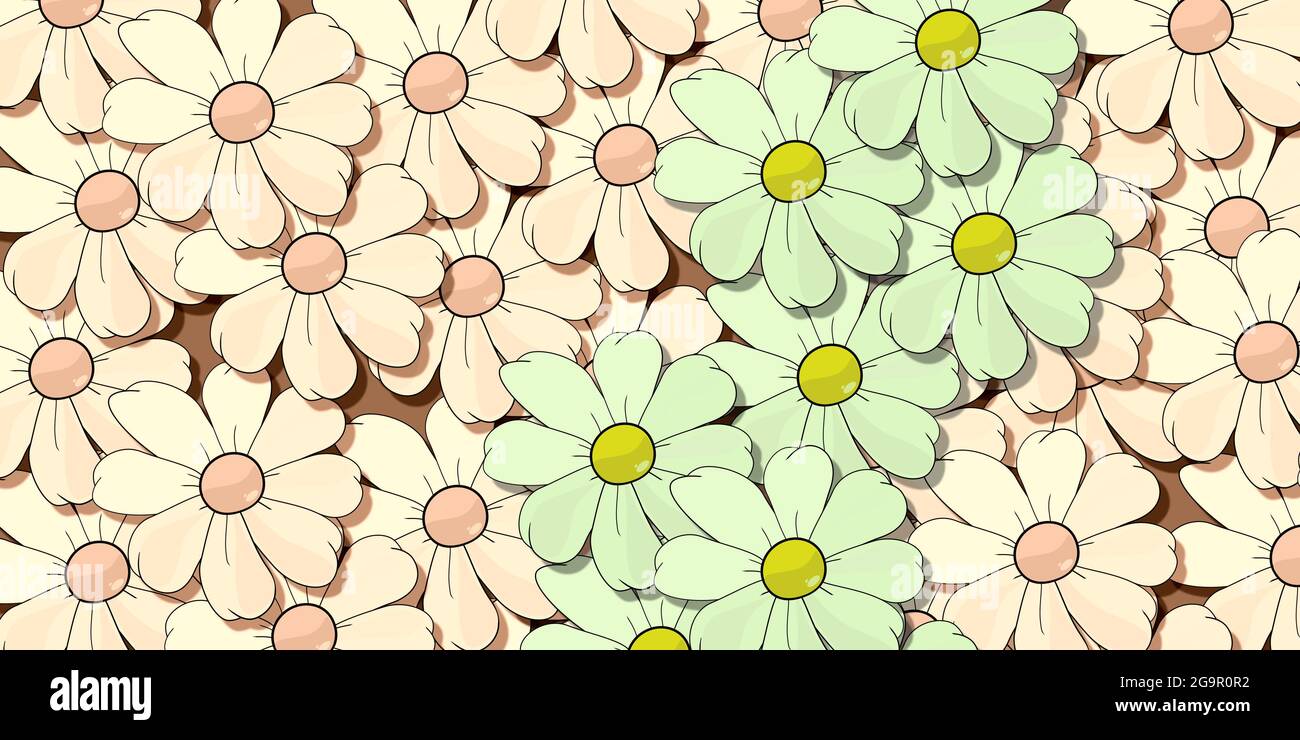 Set of DAISIES in nostalgic ocher tone and natural colors. Variety of ...