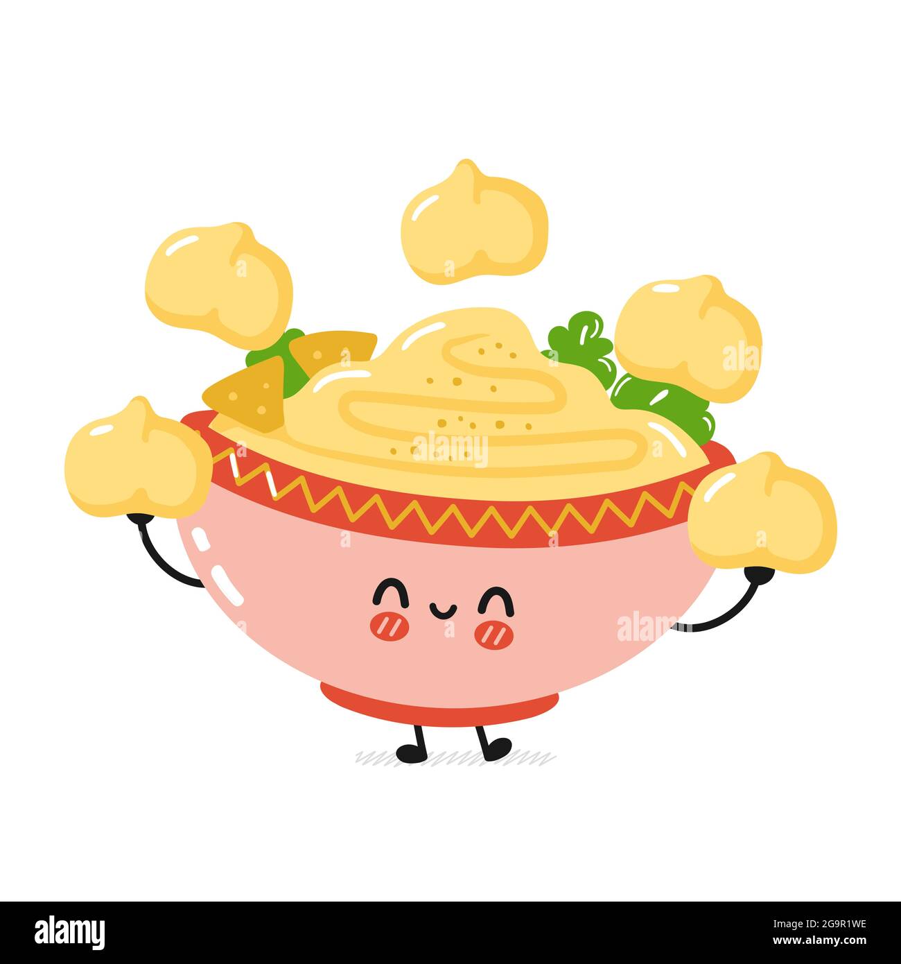 Cute funny traditional hummus bowl character juggle chickpea. Vector ...
